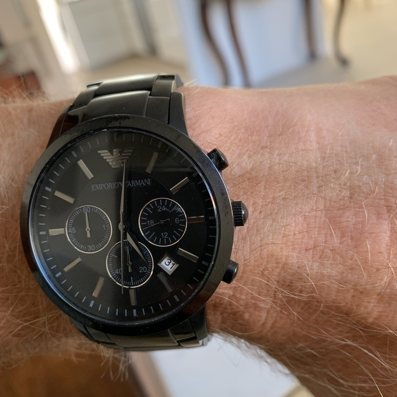 Emporio Armani Ρολόι Χρονογράφος Μπαταρίας με Μαύρο Μεταλλικό Μπρασελέ ...