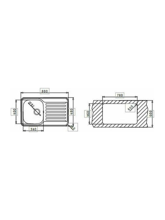 Pyramis Space Mini 1b 1d Ένθετος Νεροχύτης Inox Σατινέ Μ80xΠ48cm Ασημί