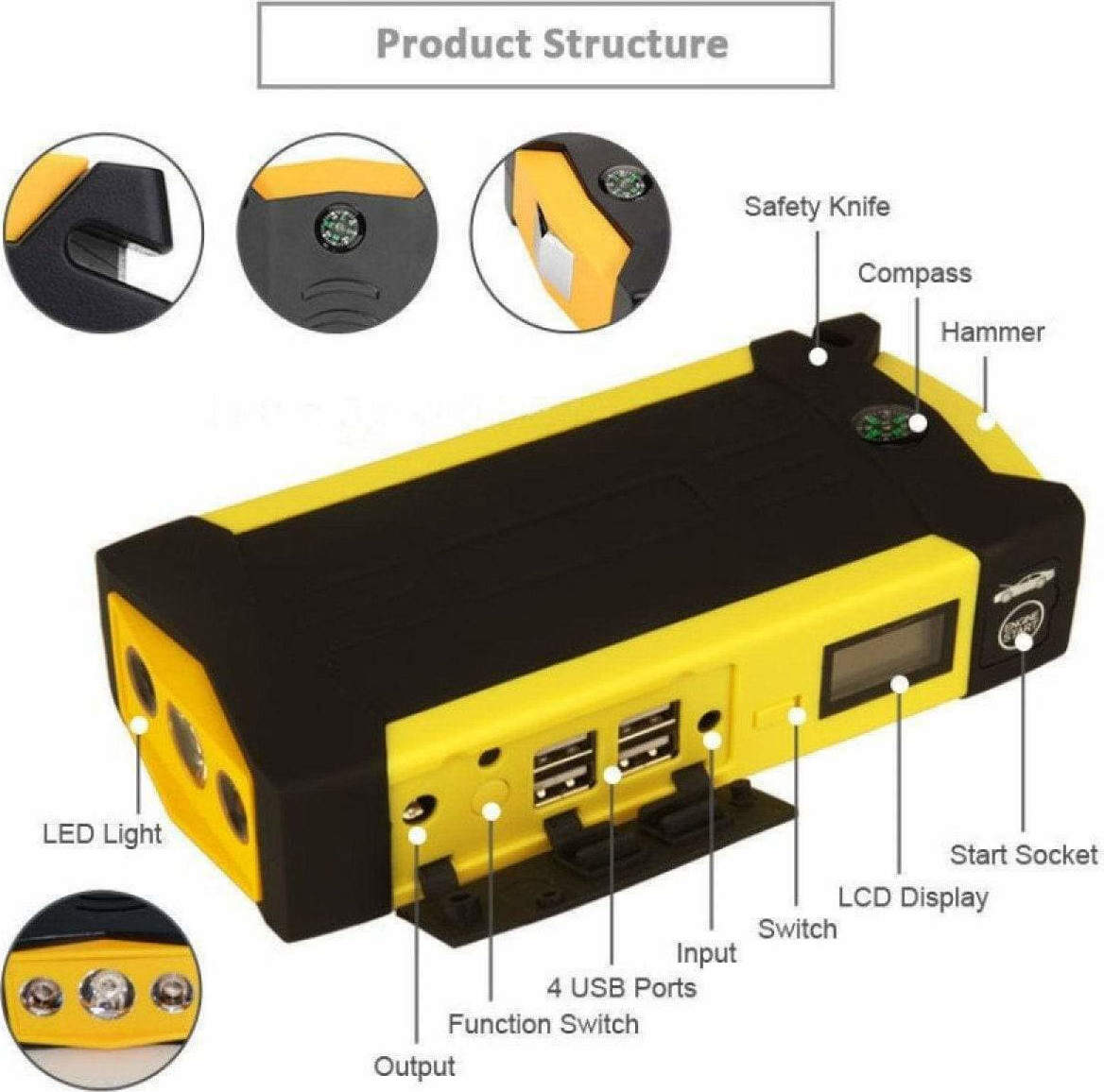 Multi-Function Jump Starter Φορητός Εκκινητής Μπαταρίας Αυτοκινήτου 12V ...