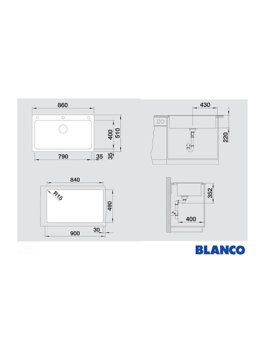 Blanco Naya XL 9 Ένθετος Νεροχύτης από Συνθετικό Γρανίτη Μ86xΠ51cm Rock ...