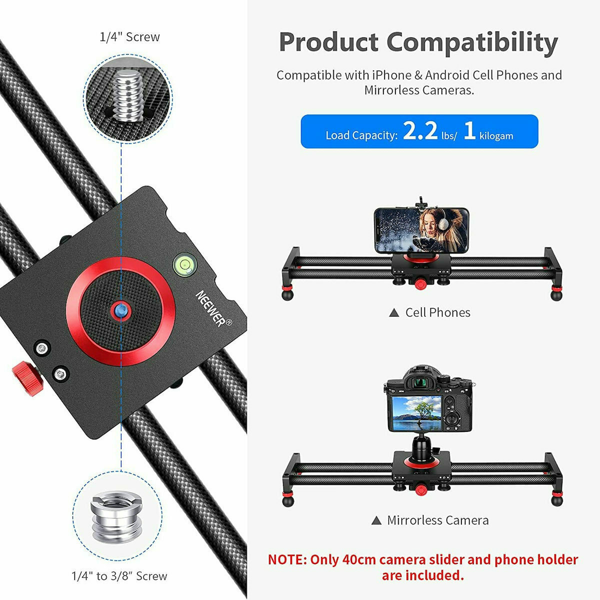 Neewer Slide Camera Slider Carbon Fiber Dolly Rail 16''/40cm | Skroutz.gr
