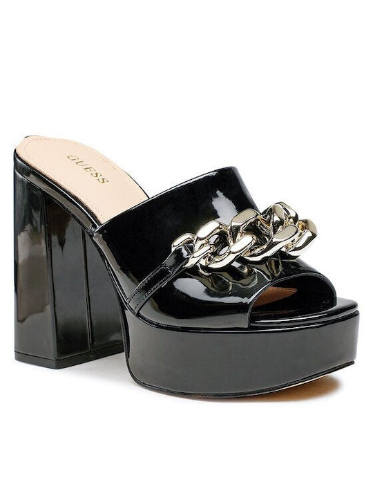 Guess Mules με Χοντρό Ψηλό Τακούνι σε Μαύρο Χρώμα FL5XAN PAT03 BLK ...