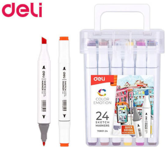 Deli Color Emotion Μαρκαδόροι Ζωγραφικής με Διπλή Μύτη Σετ 24 χρώματα ...