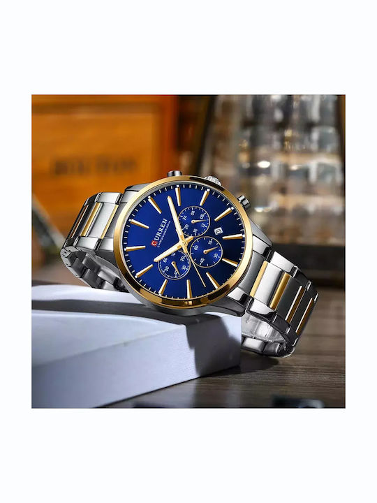 Curren 8435 Ανδρικό Ρολόι 45mm Χρονογράφος Μπαταρίας με Μεταλλικό ...