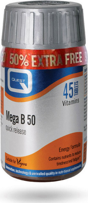 Quest Mega B50 Quick Release Βιταμίνη για την Υγεία του Νευρικού Συστήματος 45 ταμπλέτες ...