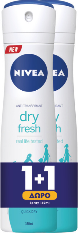 Nivea Dry Fresh Quick Dry Anti-perspirant Αποσμητικό 48h σε Spray 2x150ml | Skroutz.gr
