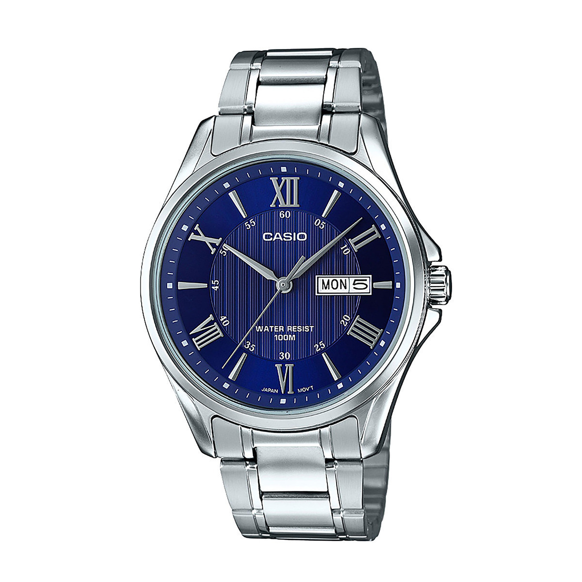 Casio Dress Analog Ρολόι Μπαταρίας με Μεταλλικό Μπρασελέ Navy / Silver ...
