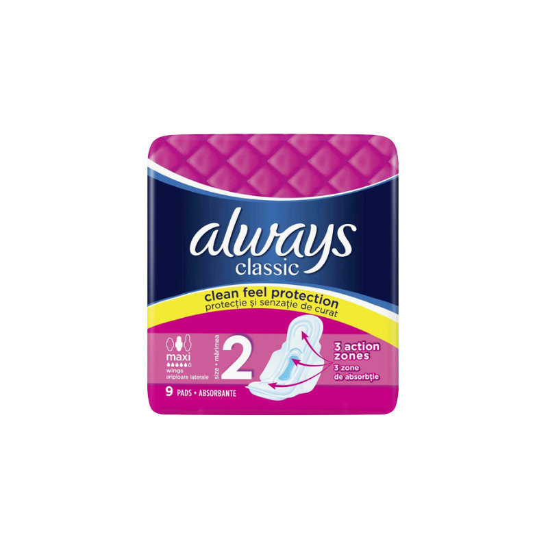 Always Classic Maxi Σερβιέτες με Φτερά για Αυξημένη Ροή 5 Σταγόνες 9τμχ ...