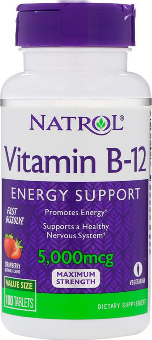 Natrol Fast Dissolve Vitamin B-12 5000mcg Strawberry 100 ταμπλέτες ...