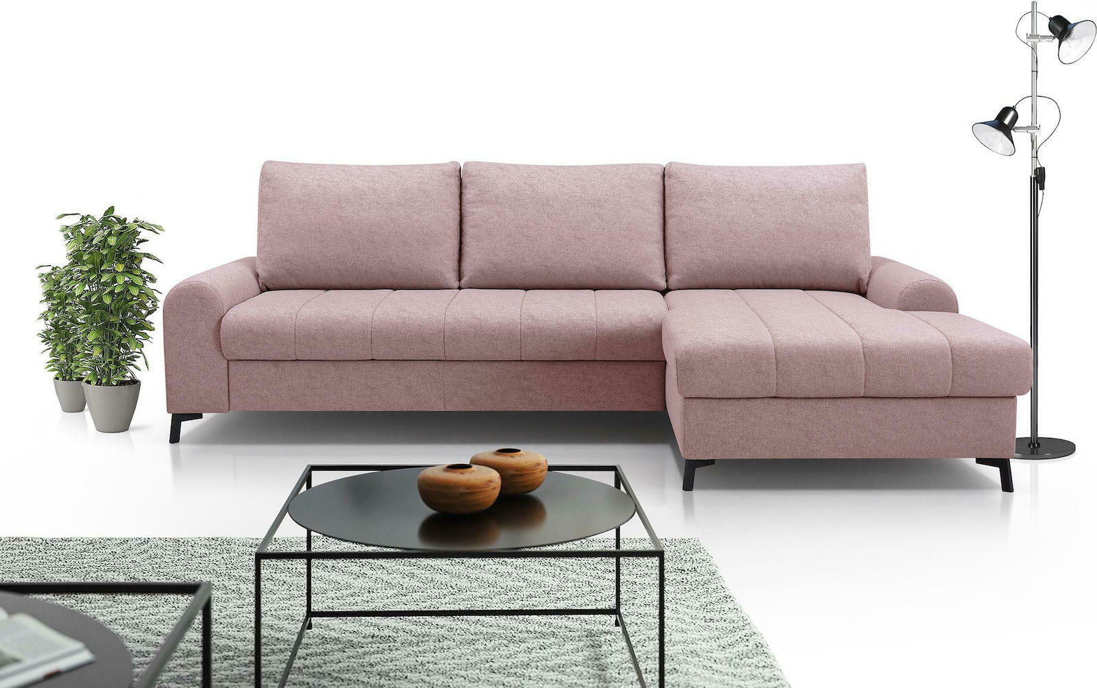 Akira Γωνιακός Καναπές Κρεβάτι με Δεξιά Γωνία & Αποθηκευτικό Χώρο Ροζ ...