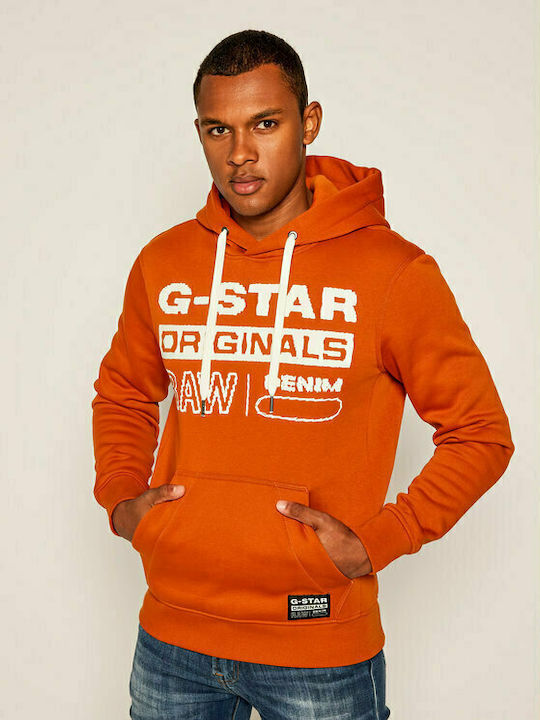 G-Star Raw Originals Ανδρικό Φούτερ με Κουκούλα και Τσέπες Πορτοκαλί ...