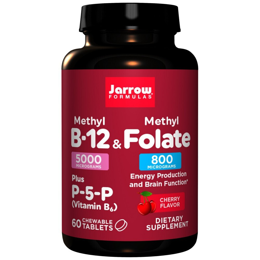 Jarrow Formulas Methyl B-12 5000mcg + Methyl Folate 800mcg Cherry 60 ...
