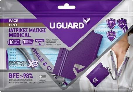 Uguard Face Pro Μάσκα Προστασίας Μιας Χρήσης Χειρουργική Τύπου II σε ...