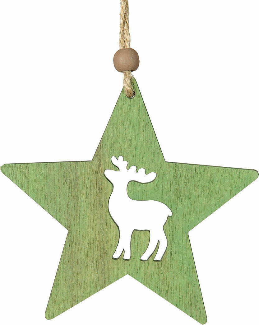 Hanging Ornament Star Wooden Green 10x10cm | Skroutz.mt
