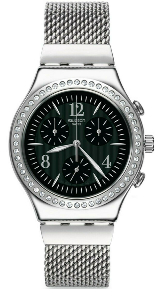 Swatch Made In Black Restyled Ρολόι Χρονογράφος με Ασημί Μεταλλικό ...