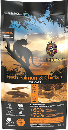 Ambrosia Fresh Salmon & Chicken Sterilized Cats Dry Food Grain-Free for ...