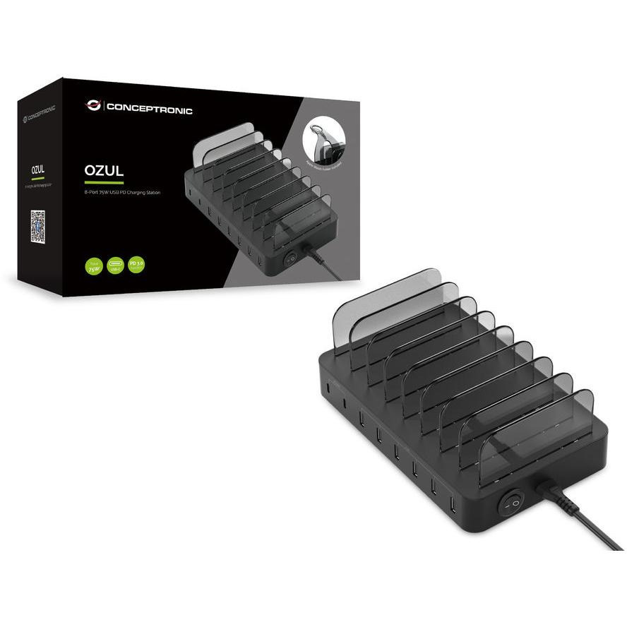 Conceptronic Βάση Φόρτισης με 6 Θύρες USB-A και 2 Θύρες USB-C 75W Power ...