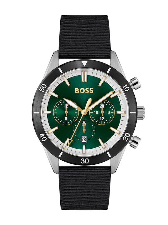 Boss Santiago Ανδρικό Ρολόι 44mm Χρονογράφος Αυτόματο με Μαύρο ...