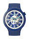 Swatch Ανδρικό Ρολόι 47mm Μπαταρίας με Μπλε Καουτσούκ Λουράκι SB01N102 ...