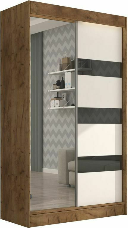 Δίφυλλη Ντουλάπα Ρούχων Συρόμενη Bissom 120 με Καθρέπτη Καφέ ...