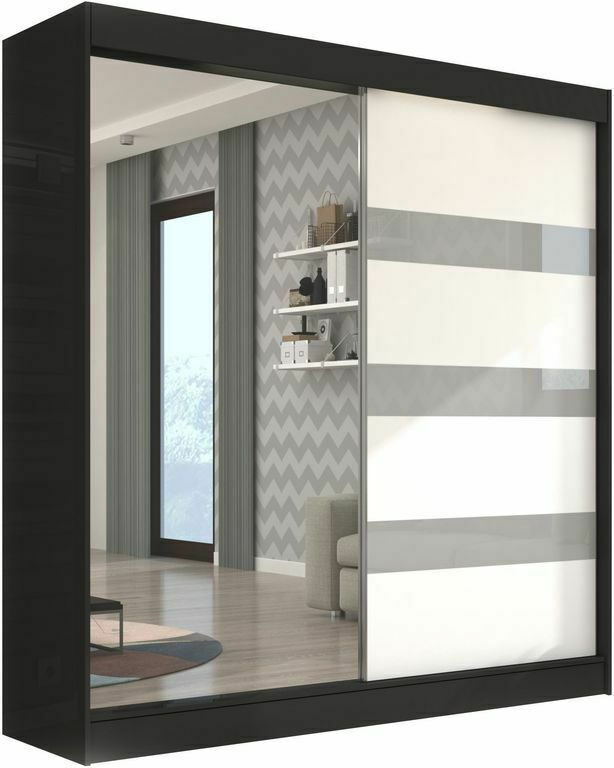 Δίφυλλη Ντουλάπα Ρούχων Συρόμενη Bissom 200 με Καθρέπτη Λευκή 200x61x ...