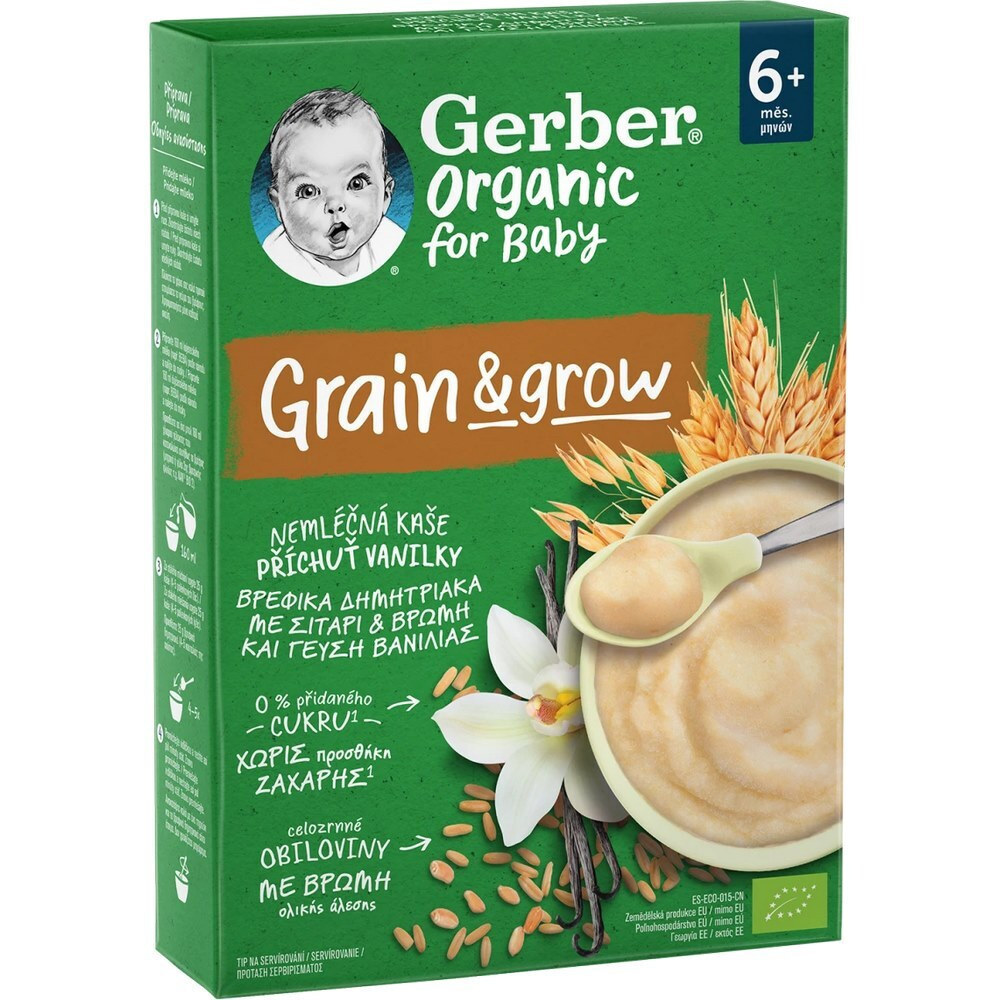 Gerber Babycreme Grain & Grow Müsli mit Geschmack Vanille Ohne Zuckerzusatz 200gr für 6+ Monate ...