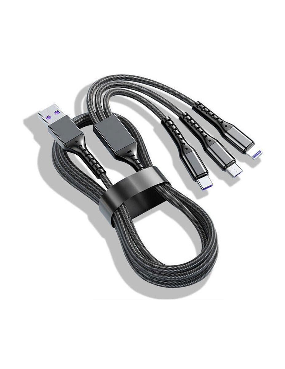 ObaStyle Regular USB to Lightning / Type-C / micro USB Cable Μαύρο 1.5m ...