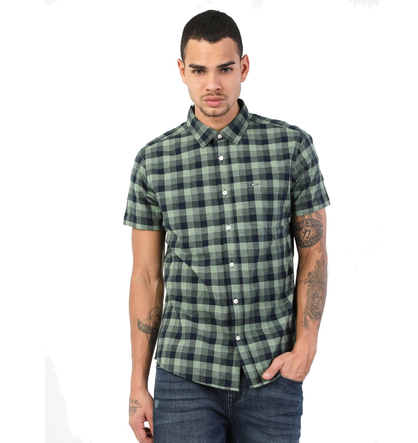 Colin's Ανδρικό Πουκάμισο με Κανονική Γραμμή Κοντομάνικο Καρό Πράσινο ...