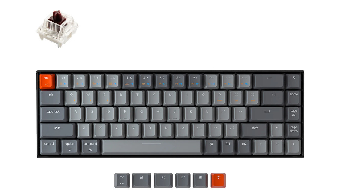 Keychron K6 Ασύρματο Gaming Μηχανικό Πληκτρολόγιο 60% με Gateron Brown διακόπτες και RGB φωτισμό ...