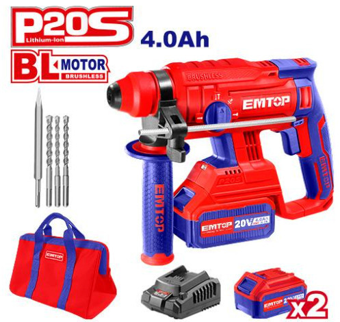 Emtop Σκαπτικό Πιστολέτο Μπαταρίας 20V 2x4Ah με Υποδοχή SDS Plus ...
