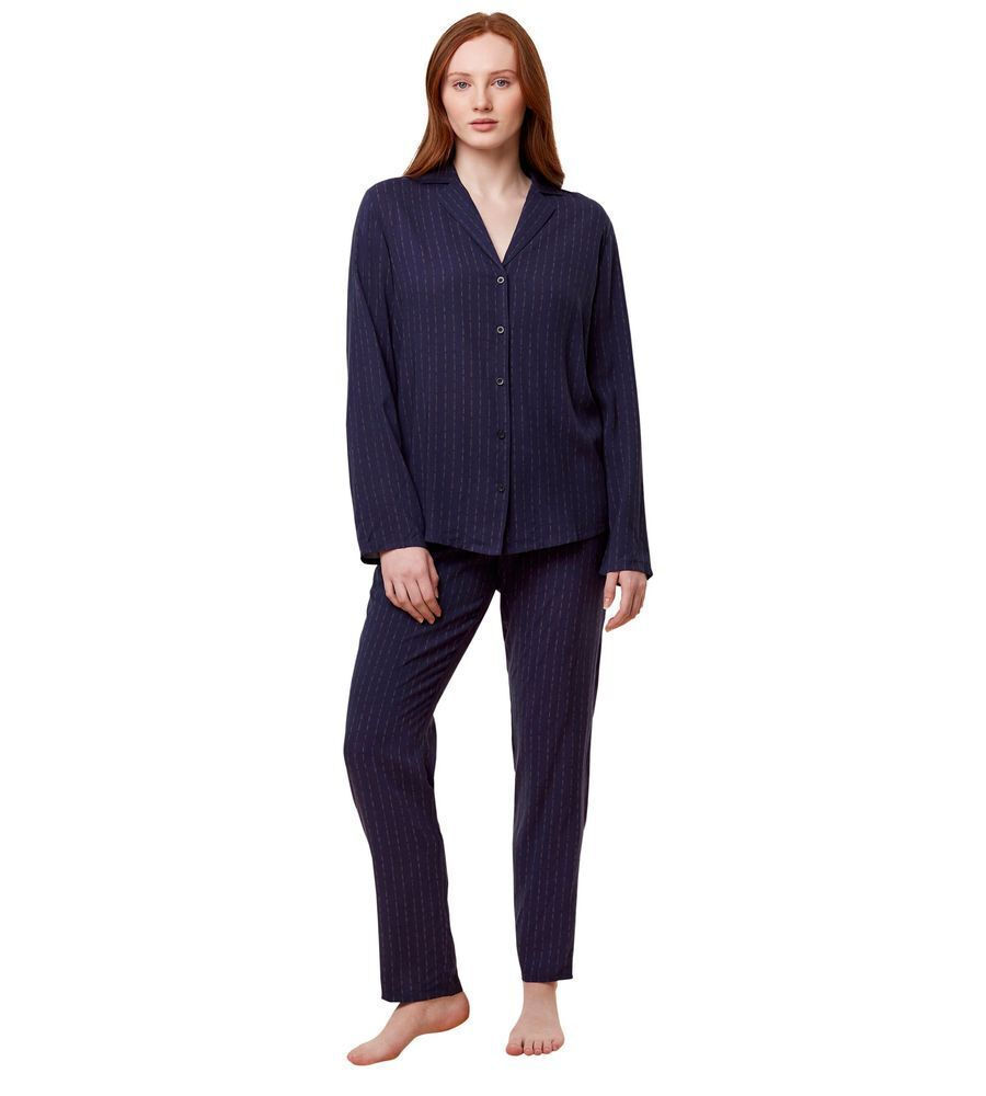 Triumph Χειμερινό Γυναικείο Σετ Πιτζάμας Navy Μπλε Boyfriend 10216596 ...