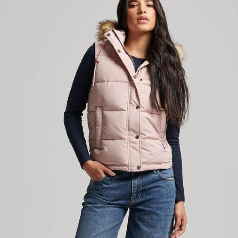 Superdry D3 Ovin Everest Faux Κοντό Γυναικείο Αμάνικο Puffer Μπουφάν ...