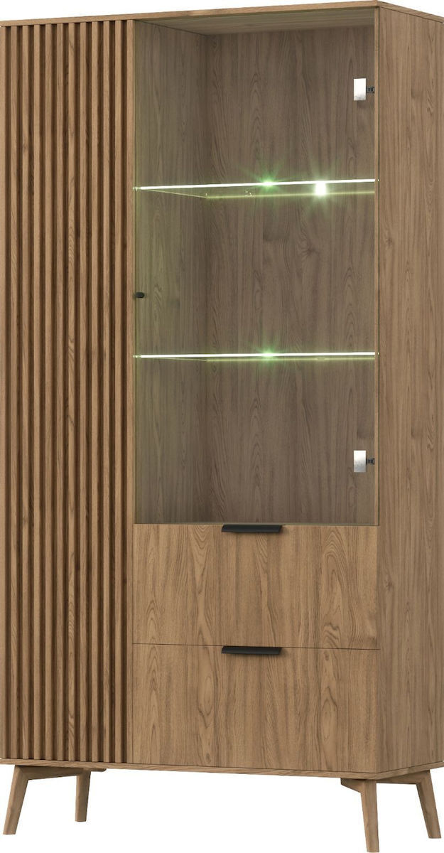 Natsi Επιδαπέδια Βιτρίνα Σαλονιού από MDF με Τζάμι & Φωτισμό Καφέ ...