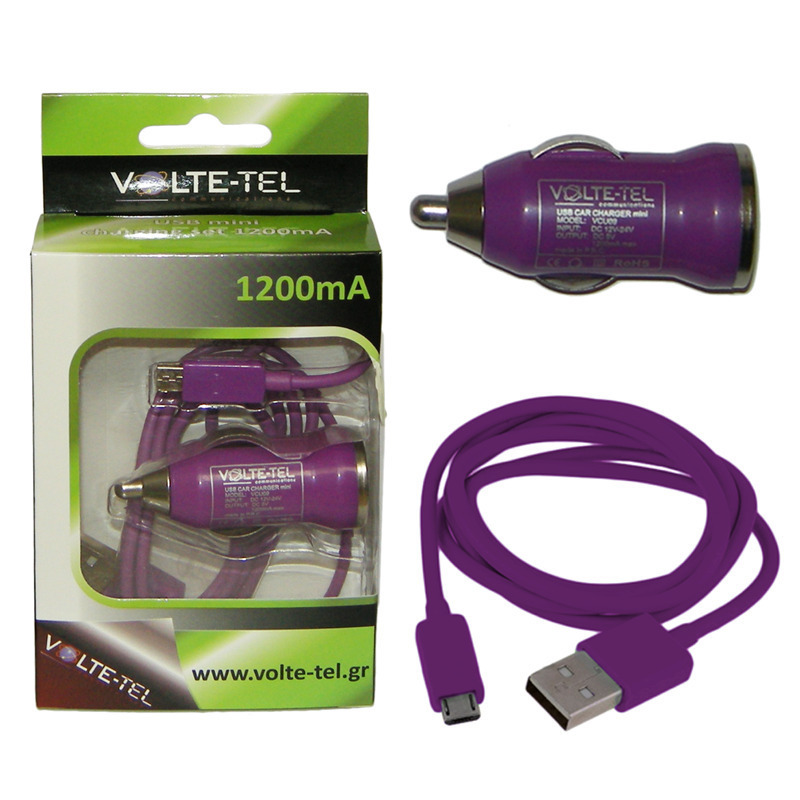 Volte-Tel Φορτιστής Αυτοκινήτου Μωβ Micro με μία Θύρα USB VCD01 ...