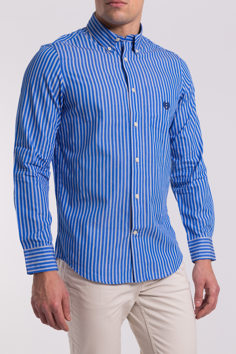 Chaps Ανδρικό Πουκάμισο Μακρυμάνικo Βαμβακερό με Κανονική Γραμμή Ριγέ ...