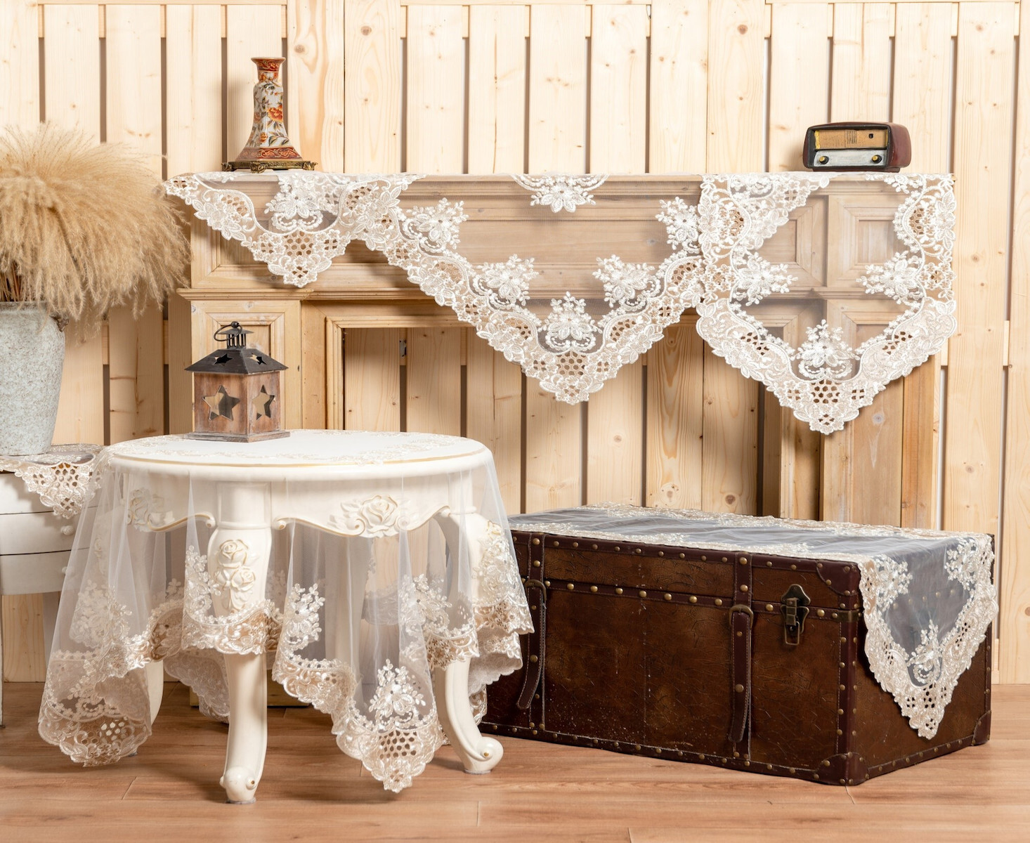 Liolios Home Τραπεζομάντηλο Ροτόντα με Κέντημα Σετ 3τμχ Cappucino Φ40εκ ...