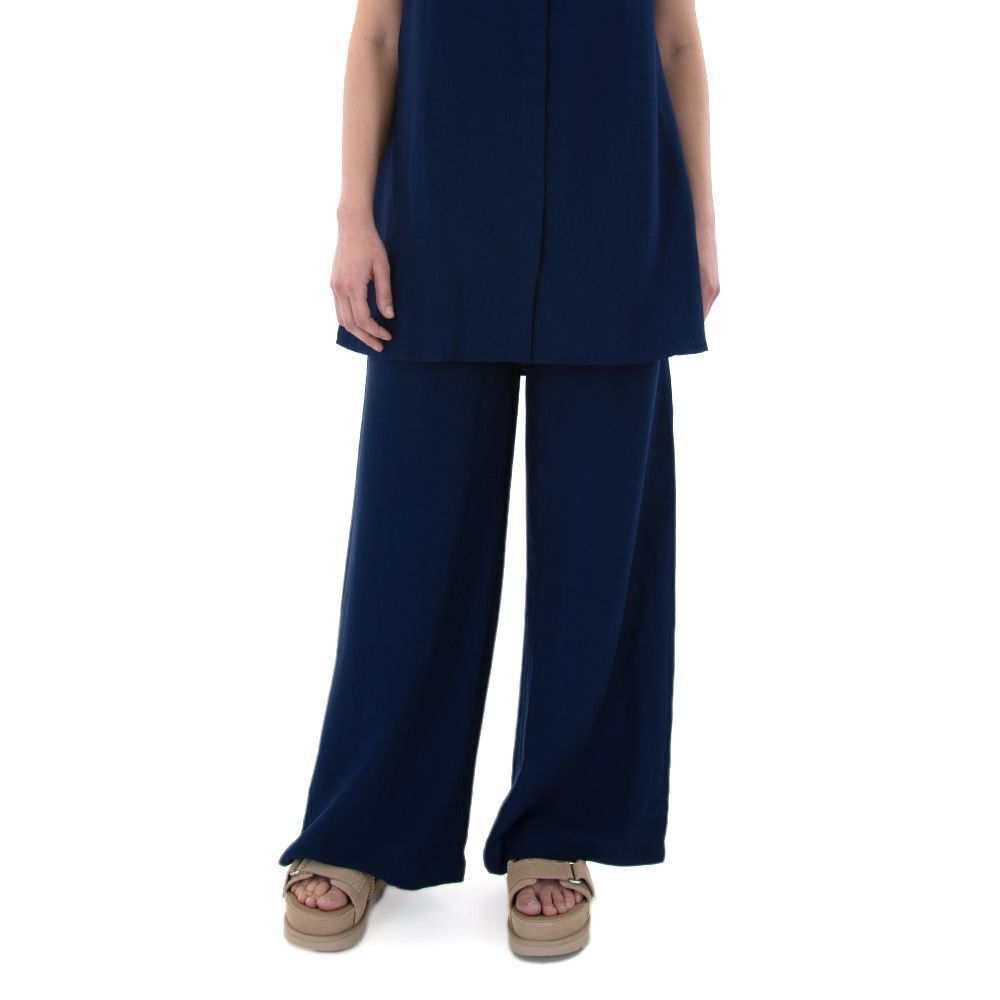 MY T Γυναικεία Ψηλόμεση Υφασμάτινη Παντελόνα με Λάστιχο σε Wide Γραμμή ...