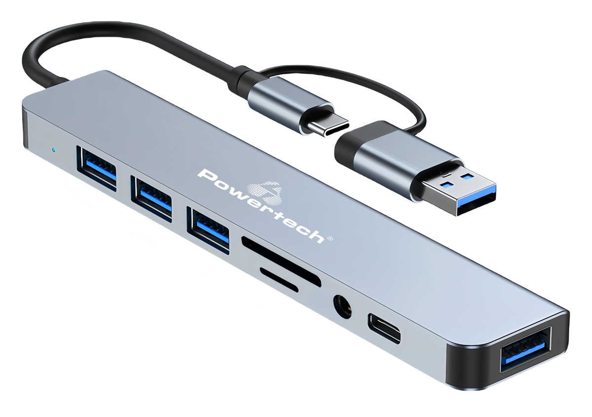 Powertech USB 3.2 Hub 5 Θυρών με σύνδεση USB-A / USB-C Γκρι (PTR-0151) | Skroutz.gr