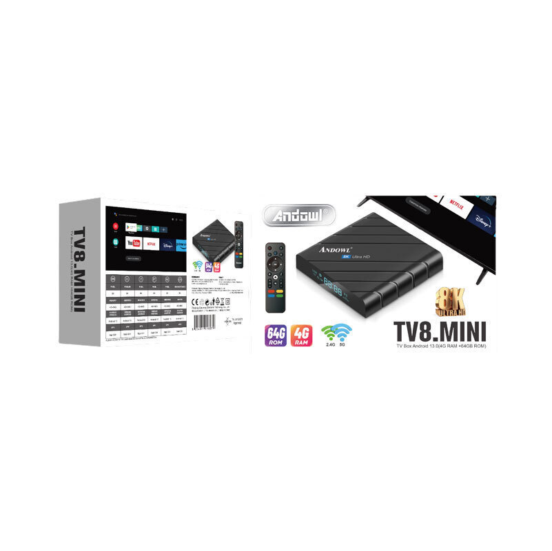 Andowl TV Box TV8.Mini 8K UHD με WiFi USB 2.0 4GB RAM και 64GB ...