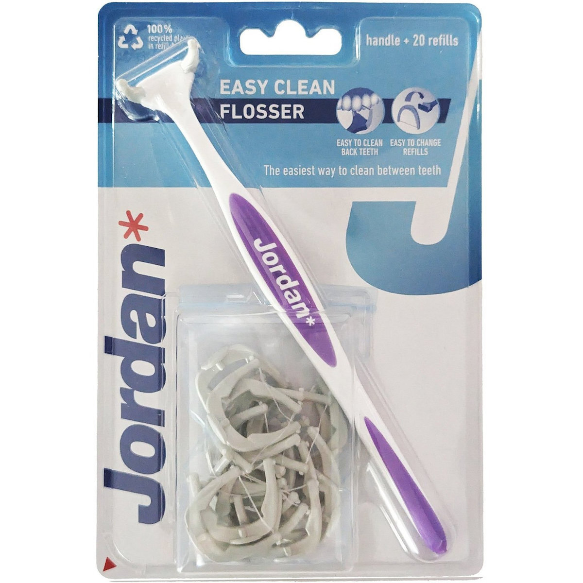 Jordan Easy Clean Flosser Οδοντικό Νήμα με Λαβή σε Μωβ χρώμα 20τμχ ...