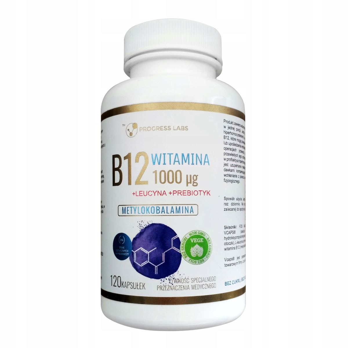 Progress Labs Vitamin B12 1000µg Dietary Supplement 120 Capsules ...