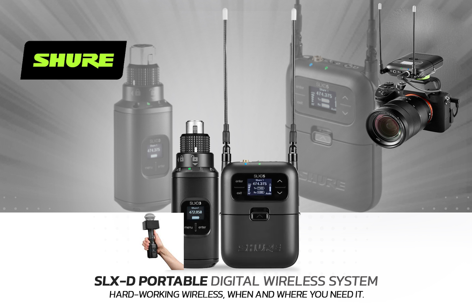 Shure SLXD-5 + SLXD-3 Δέκτης Μικροφώνου Single-Channel Portable Digital ...