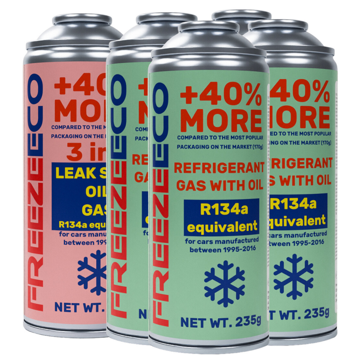 Freezeeco Replacement Set 4x R134a + 3 In 1 Refrigerant Air ... Freezeeco Replacement Set 4x R134a + 3 In 1 Refrigerant Air ...