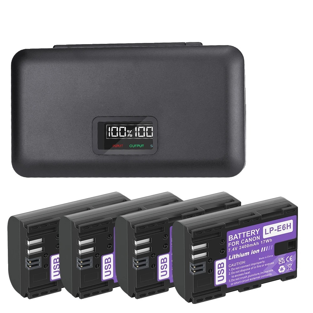 Lp-e6 Battery Pack 4 High-capacity Batteries Compatible Canon Cameras 4 ...