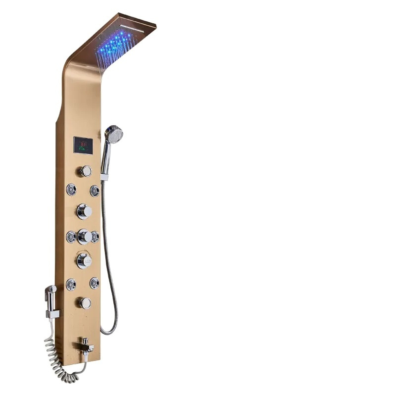 Shower Panel Rainfall & Waterfall Features 3 Handle Control Golden 8009 ...