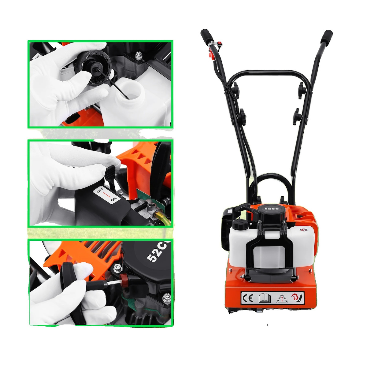 Gasoline Powered Cultivator 52cc Engine Adjustable Tilling Width ...