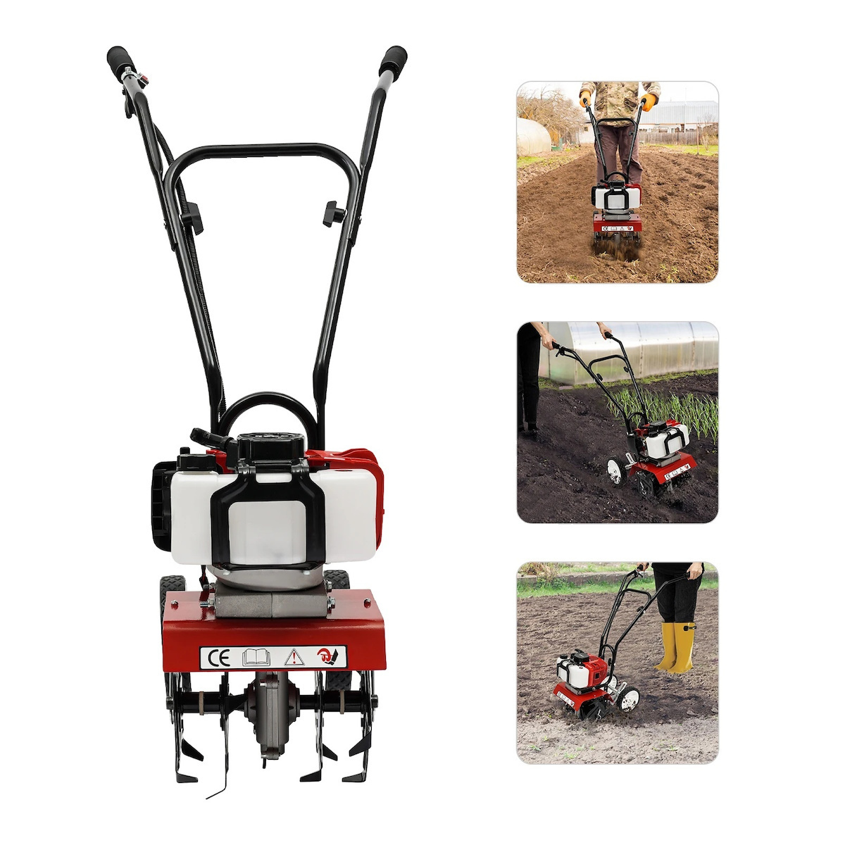 Gas Power Tiller 1.9kw Engine Power Adjustable Tilling Depth Red ...