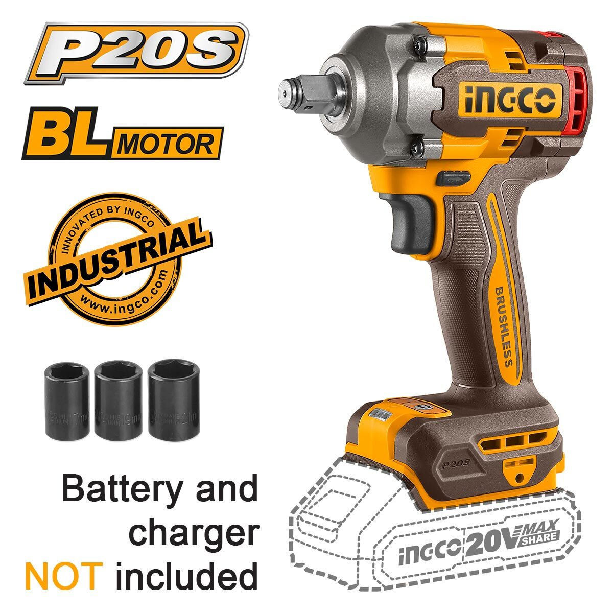 Ingco CIWLI20401 Μπουλονόκλειδο Μπαταρίας 20V Solo με Υποδοχή 1/2 ...