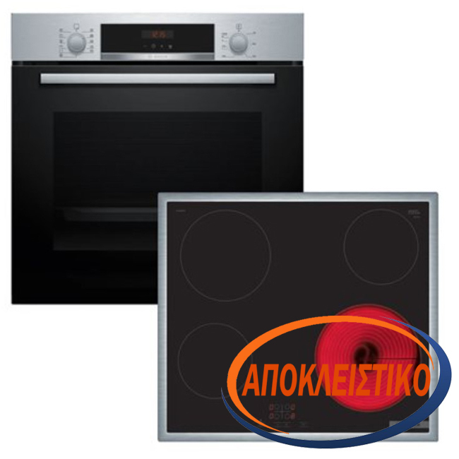 Bosch HBA574ES3 + PKE645BA2E Φούρνος άνω Πάγκου 71lt με Κεραμικές ...