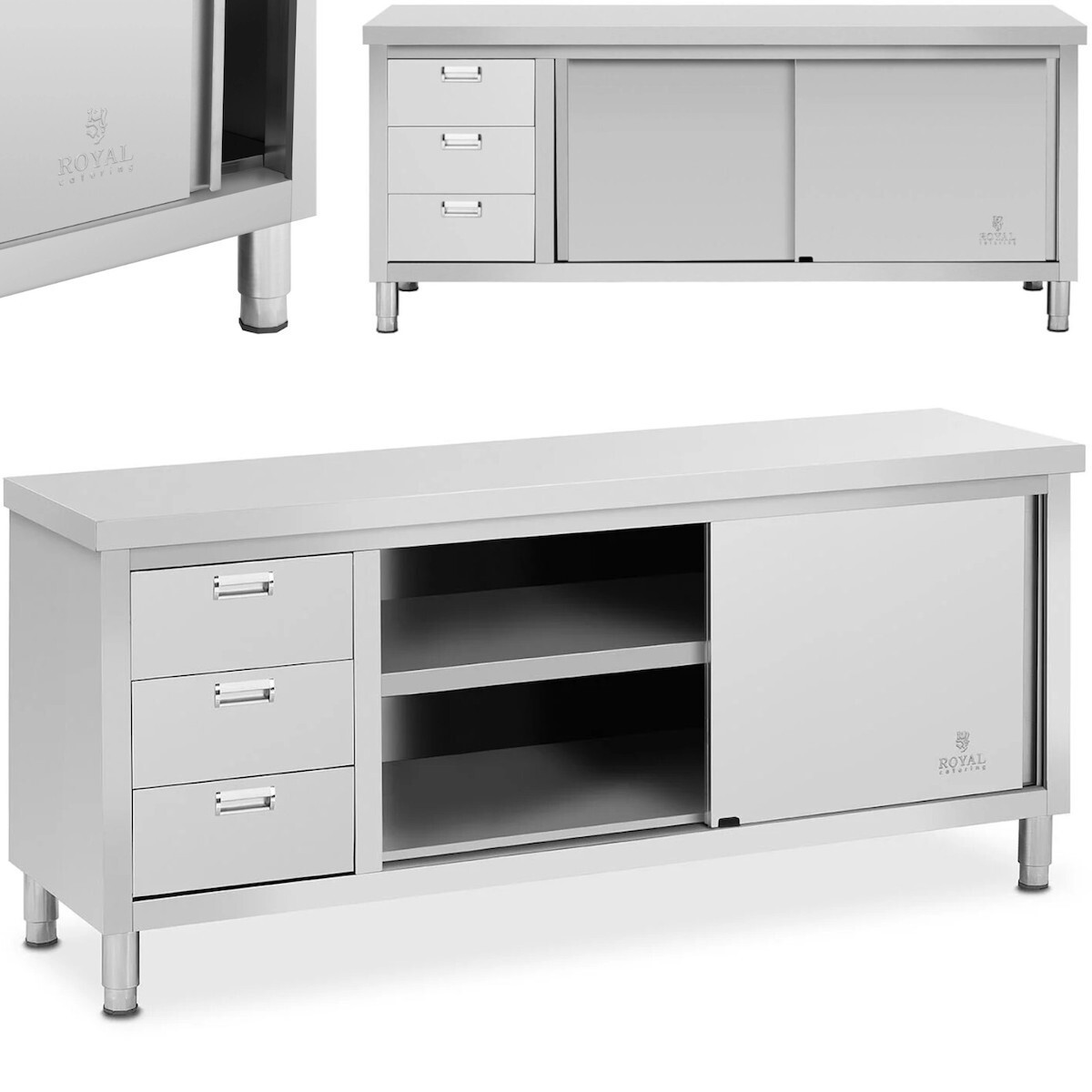 Central Work Table Cabinet Sliding Doors 3 Drawers 200 X 60 X 85 Cm ...